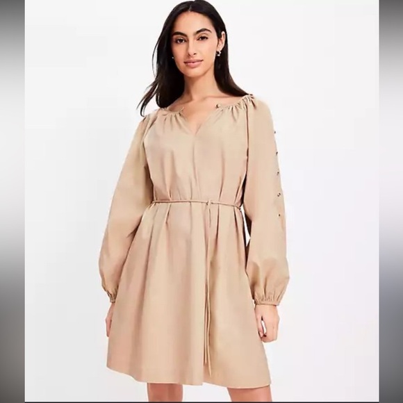 LOFT | Dresses | Loft Womens Long Sleeve Shift Dress Beige | Poshmark
